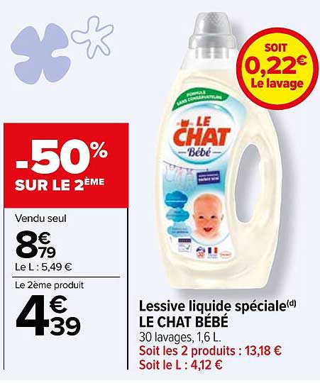 Promo Lessive Liquide Spéciale Le Chat Bébé chez Carrefour - iCatalogue.fr