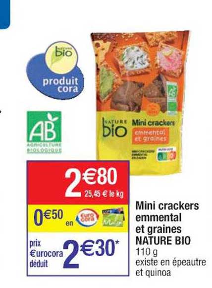 Promo Mini Crackers Emmental Et Graines Nature Bio chez Cora ...