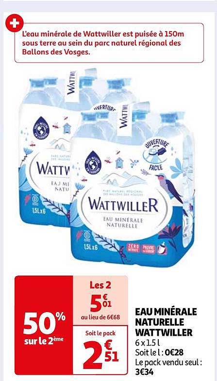 Promo Eau Minérale Naturelle Wattwiller chez Auchan - iCatalogue.fr