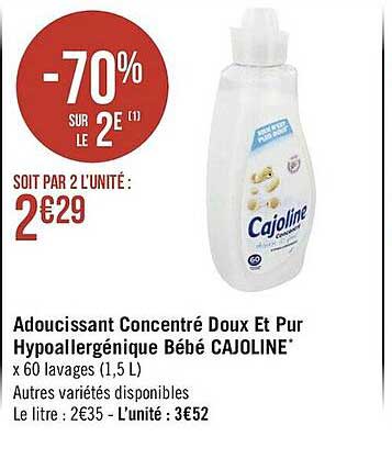 Offre Adoucissant Concentré Doux Et Pur Hypoallergénique Cajoline chez ...