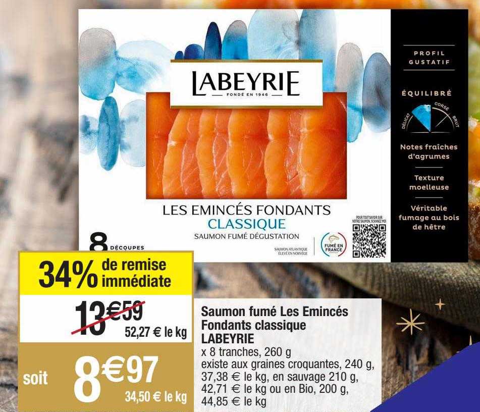 Promo Saumon Fumé Les émincés Fondants Classique Labeyrie chez Migros ...
