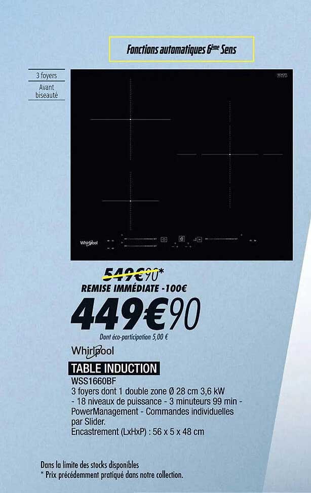 Promo Table Induction Whirlpool chez Blanc Brun - iCatalogue.fr