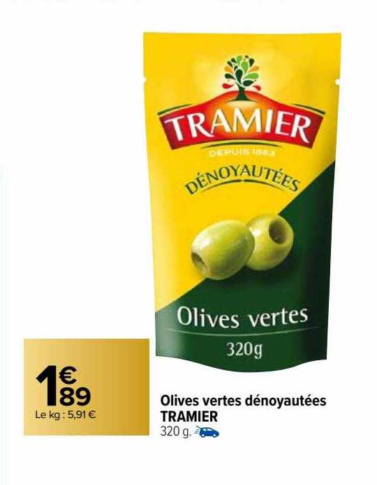 Promo Olives Vertes Dénoyautées Tramier chez Carrefour - iCatalogue.fr