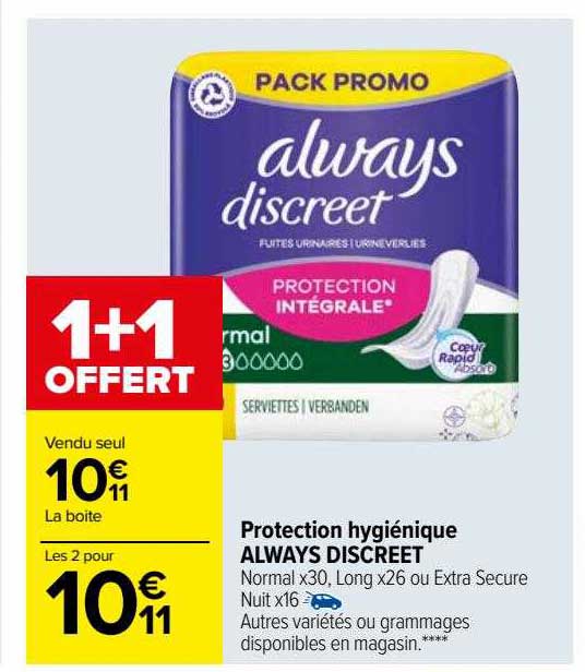 Promo Protection Hygiénique Always Discreet chez Carrefour - iCatalogue.fr