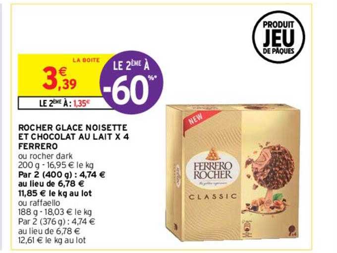 Offre Rocher Glace Noisette Et Chocolat Au Lait X4 Ferrero chez Netto