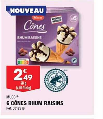 Promo 6 Cônes Rhum Raisins Mucci chez Aldi - iCatalogue.fr