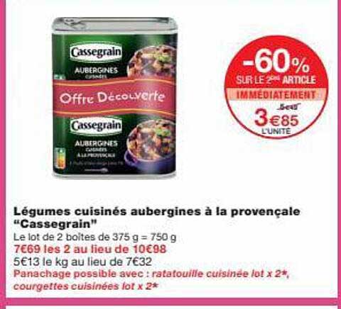 Promo Légumes Cuisinés Aubergines à La Provençale "cassegrain" chez ...