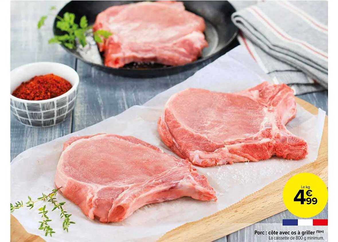 Promo Porc : Côte Avec Os à Griller chez Carrefour Market - iCatalogue.fr