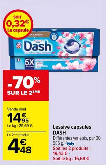 Promo Lessive Capsules Dash chez Carrefour Market - iCatalogue.fr
