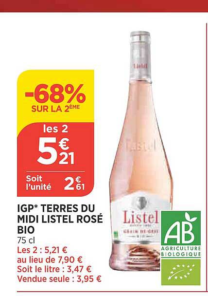 Promo Igp Terres Du Midi Listel Rosé Bio chez Maximarché - iCatalogue.fr