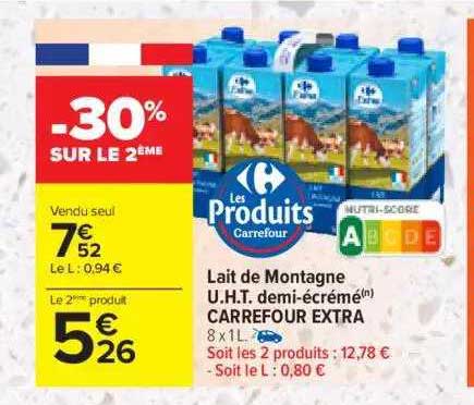 Promo Lait De Montagne U.h.t. Demi-écrémé Carrefour Extra chez ...