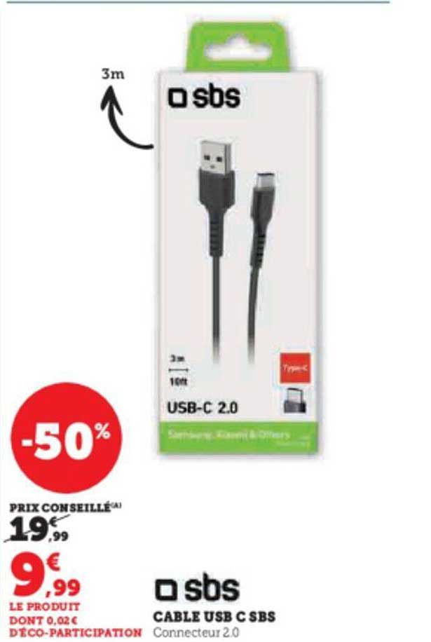 Promo Câble Usb C Sbs chez Super U - iCatalogue.fr