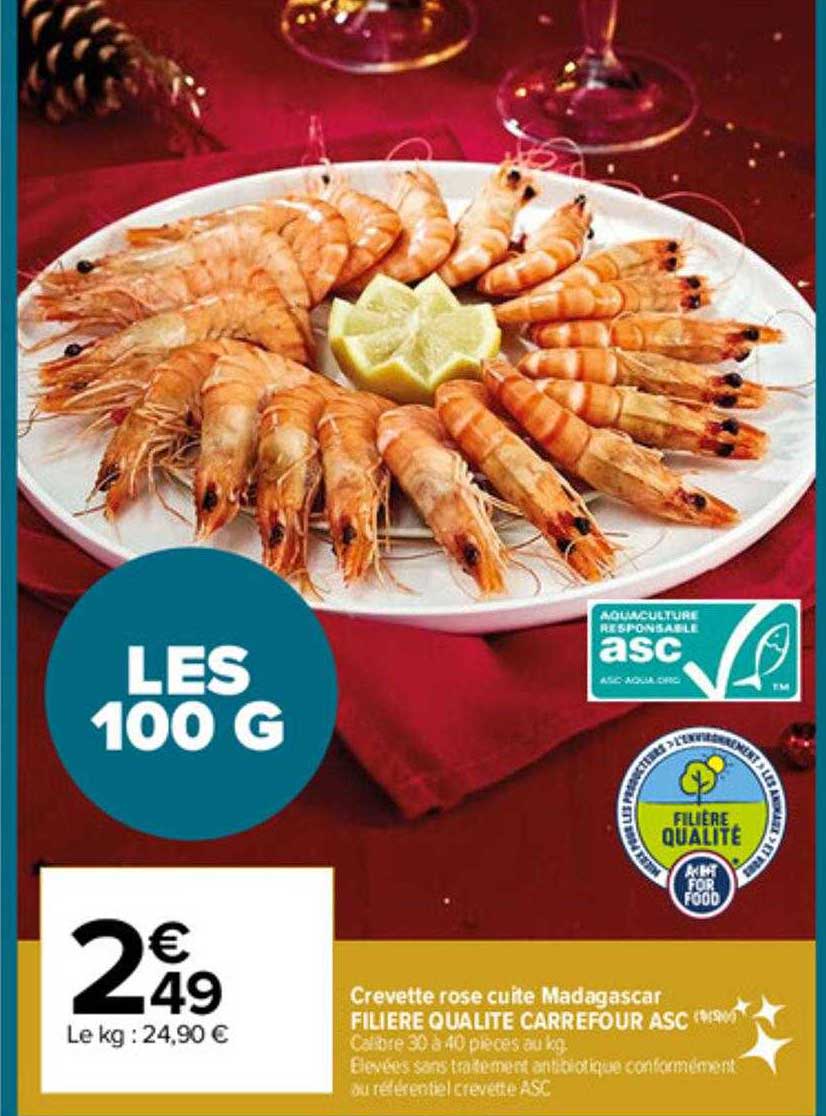Promo Crevette Rose Cuite Madagascar Filière Qualité Carrefour Asc chez ...