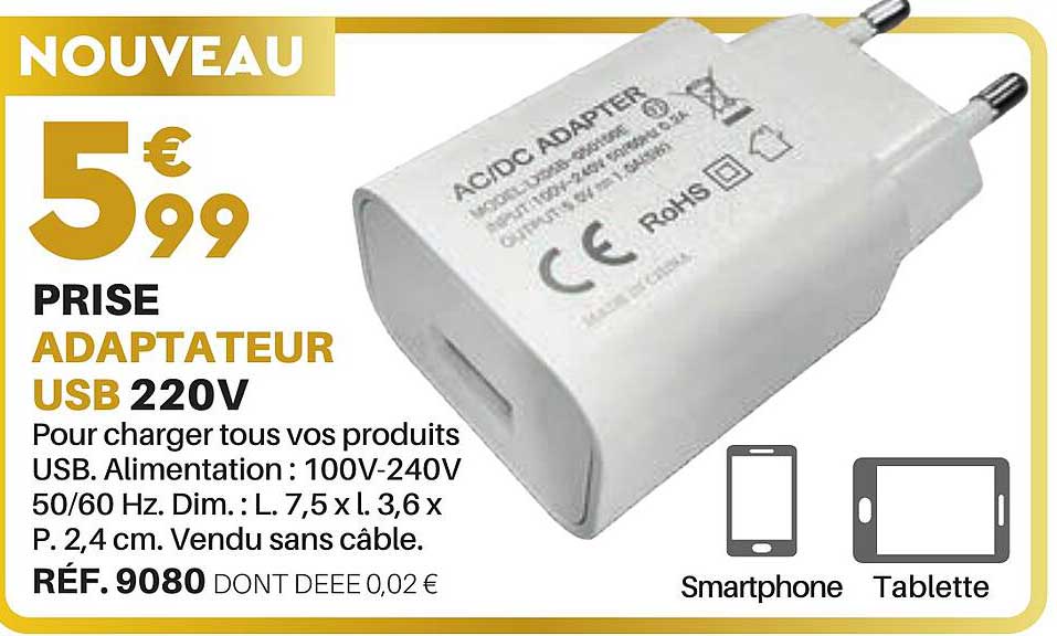 Promo Prise Adaptateur Usb 220 V chez Shopix - iCatalogue.fr