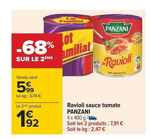 Promo Ravioli Sauce Tomate Panzani chez Carrefour - iCatalogue.fr