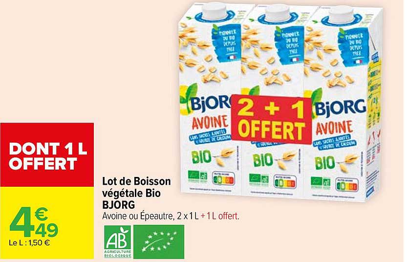 Promo Lot De Boisson Végétale Bio Bjorg chez Carrefour Market ...