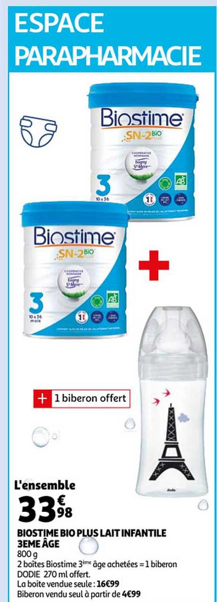 Offre Biostime Bio Plus Lait Infantile 3ème âge chez Auchan