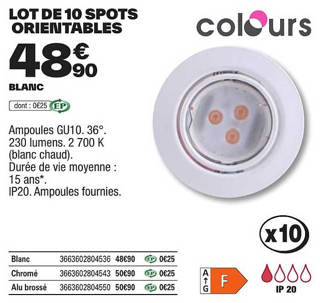 Promo Lot De 10 Spots Orientables Colours chez Brico Dépôt - iCatalogue.fr