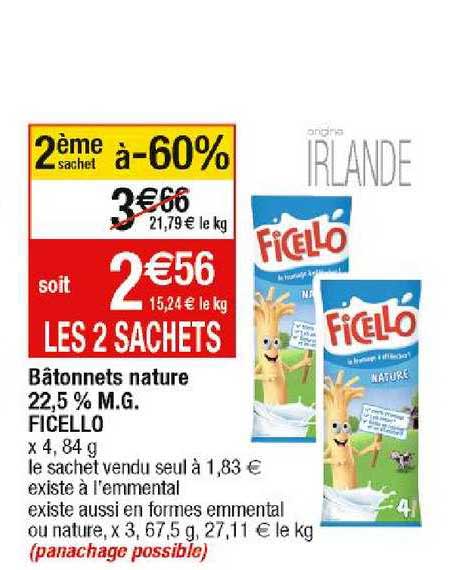 Promo Bâtonnets Nature 22,5% M.g. Ficello chez Cora - iCatalogue.fr