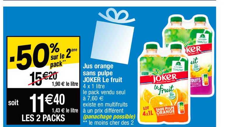 Promo Jus Orange Sans Pulpe Joker Le Fruit chez Cora - iCatalogue.fr