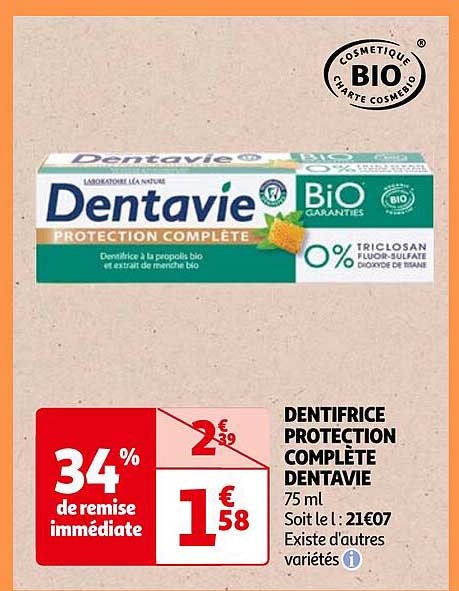 Promo Dentifrice Protection Complète Dentavie chez Auchan - iCatalogue.fr