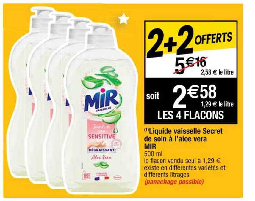 Promo Liquide Vaisselle Secret De Soin à L'aloe Vera Mir chez Cora - iCatalogue.fr