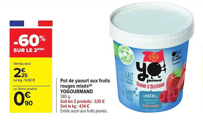 Promo Pot De Yaourt Aux Fruits Rouges Mixés Yogourmand -60% Sur Le 2ème ...