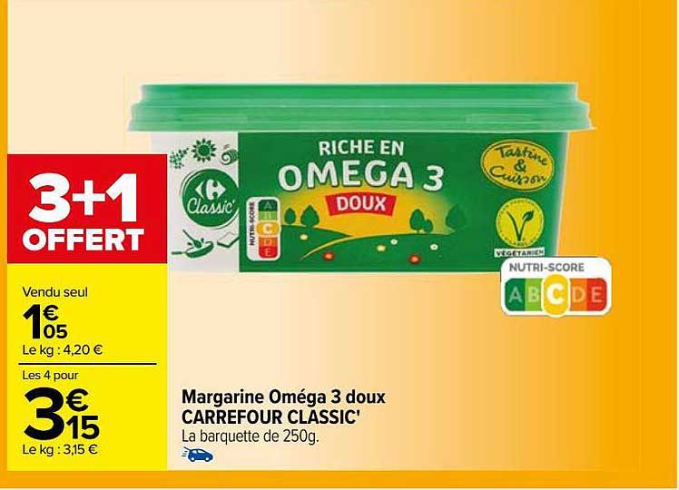 Promo Margarine Oméga 3 Doux Carrefour Classic' chez Carrefour ...