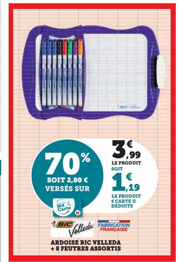 Promo Ardoise Bic Velleda + 8 Feutres Assortis chez Hyper U
