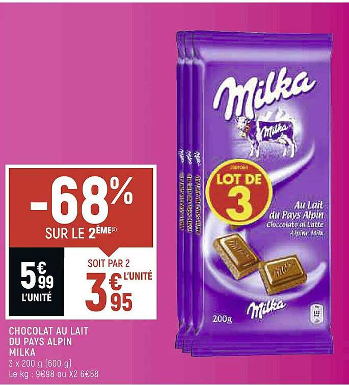 Offre Chocolat Au Lait Du Pays Alpin Milka chez Spar