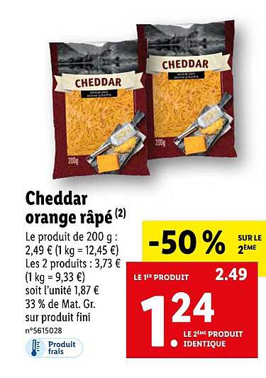 Promo Cheddar Orange Râpé chez Lidl - iCatalogue.fr