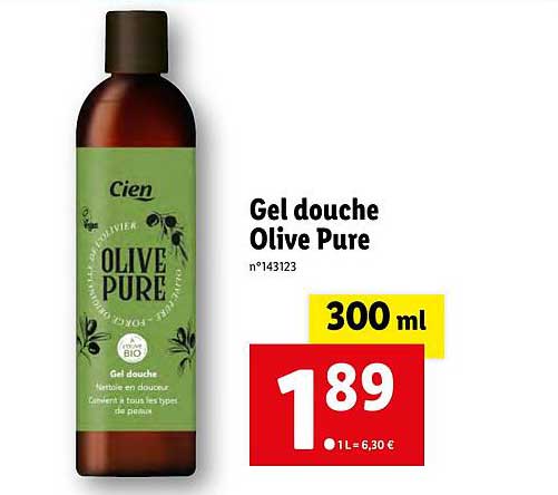 Promo Gel Douche Olive Pure Cien chez Lidl - iCatalogue.fr