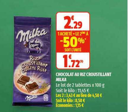 Promo Chocolat Au Riz Croustillant Milka chez Coccinelle Supermarché ...