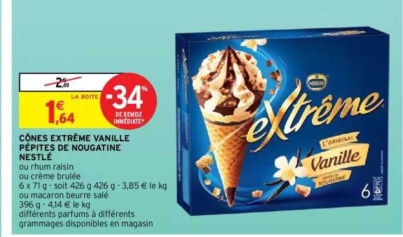 Promo Cônes Extrême Vanille Pépites De Nougatine Nestlé chez ...
