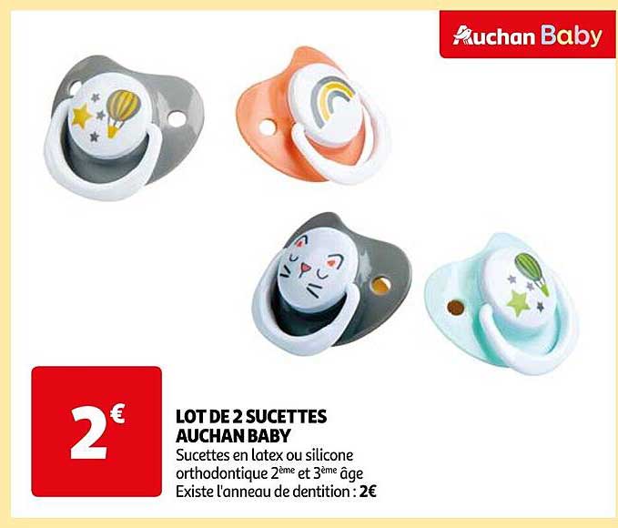 Promo Lot De 2 Sucettes Auchan Baby chez Auchan - iCatalogue.fr
