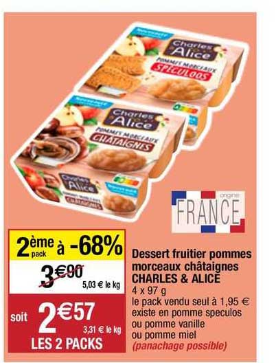 Promo Dessert Fruitier Pommes Morceaux Châtaignes Charles & Alice chez ...