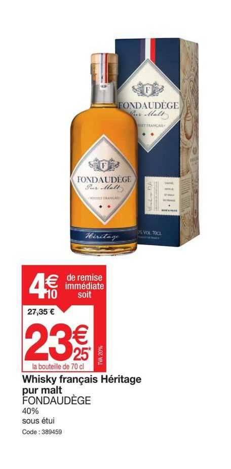Promo Whisky Français Héritage Pur Malt Fondaudège chez Promocash ...