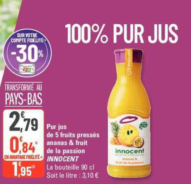 Promo Pur Jus De 5 Fruits Pressés Ananas & Fruit De La Passion Innocent ...