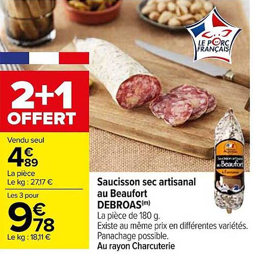 Promo Saucisson Sec Artisanal Au Beaufort Debroas chez Carrefour ...