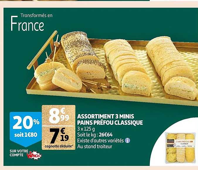 Promo Assortiment 3 Minis Pains Préfou Classique chez Auchan ...