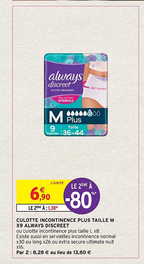 Promo Culotte Incontinence Plus Taille M X9 Always Discreet chez ...