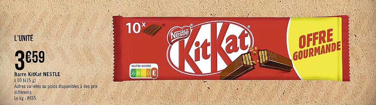 Offre Barre Kitkat Nestlé chez Casino Supermarches
