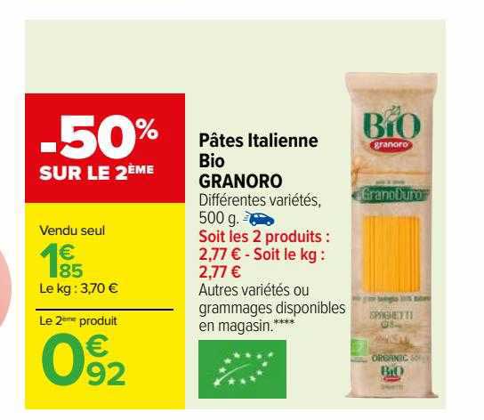 Promo Pâtes Italienne Bio Granoro chez Carrefour - iCatalogue.fr