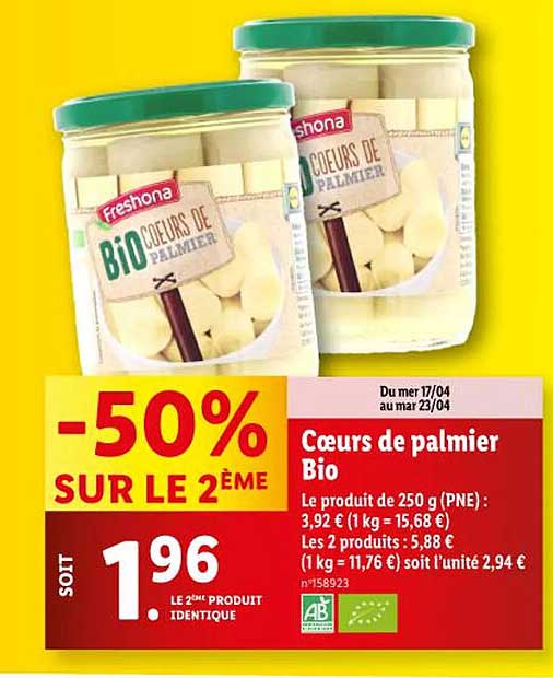 Promo Cœurs De Palmier Bio Freshona chez Lidl - iCatalogue.fr