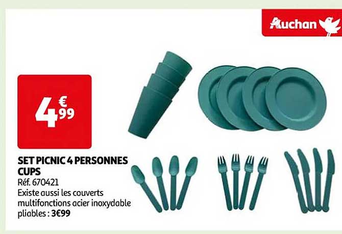 Promo Set Picnic 4 Personnes Cups chez Auchan - iCatalogue.fr