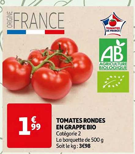 Promo Tomates Rondes En Grappe Bio chez Auchan - iCatalogue.fr