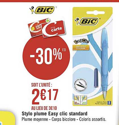 Promo Stylo Plume Easy Clic Standard Bic chez Géant Casino - iCatalogue.fr