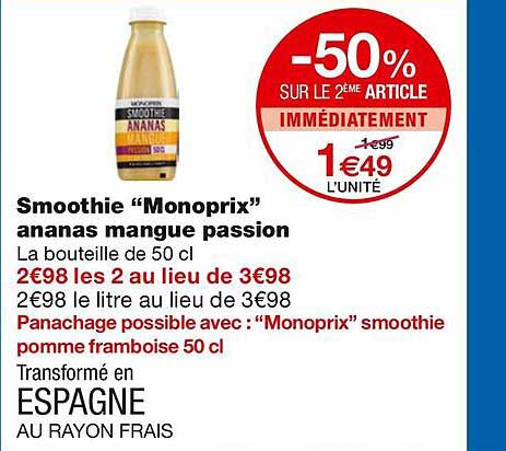 Offre Smoothie "monoprix" Ananas Mangue Passion chez Monoprix