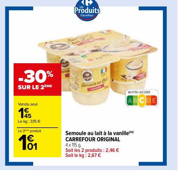 Promo Semoule Au Lait à La Vanille Carrefour Original chez Carrefour ...