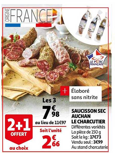 Promo Saucisson Sec Auchan Le Charcutier chez Auchan - iCatalogue.fr